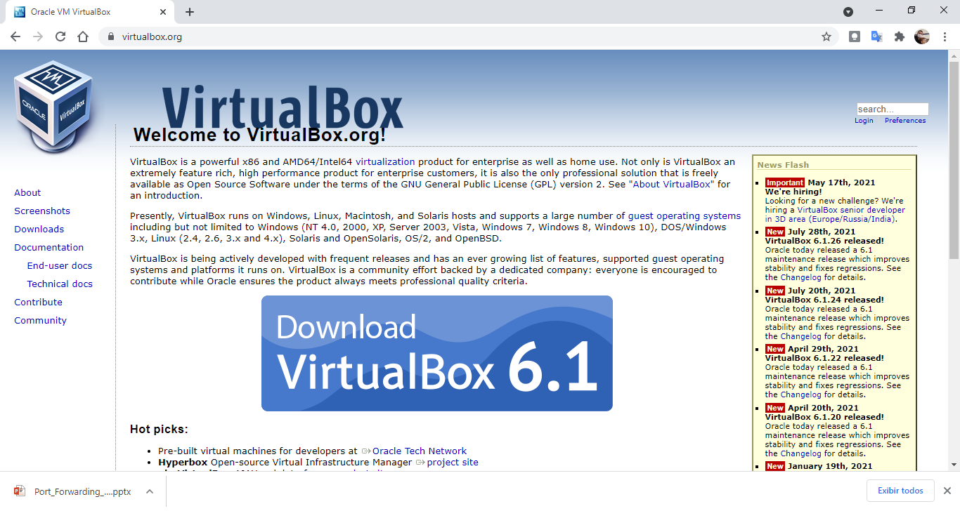 Acessar site - VirtualBox